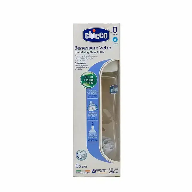 Chicco WB Glass Bottle With Regular Flow (0+ M) Unisex 240 ml ...