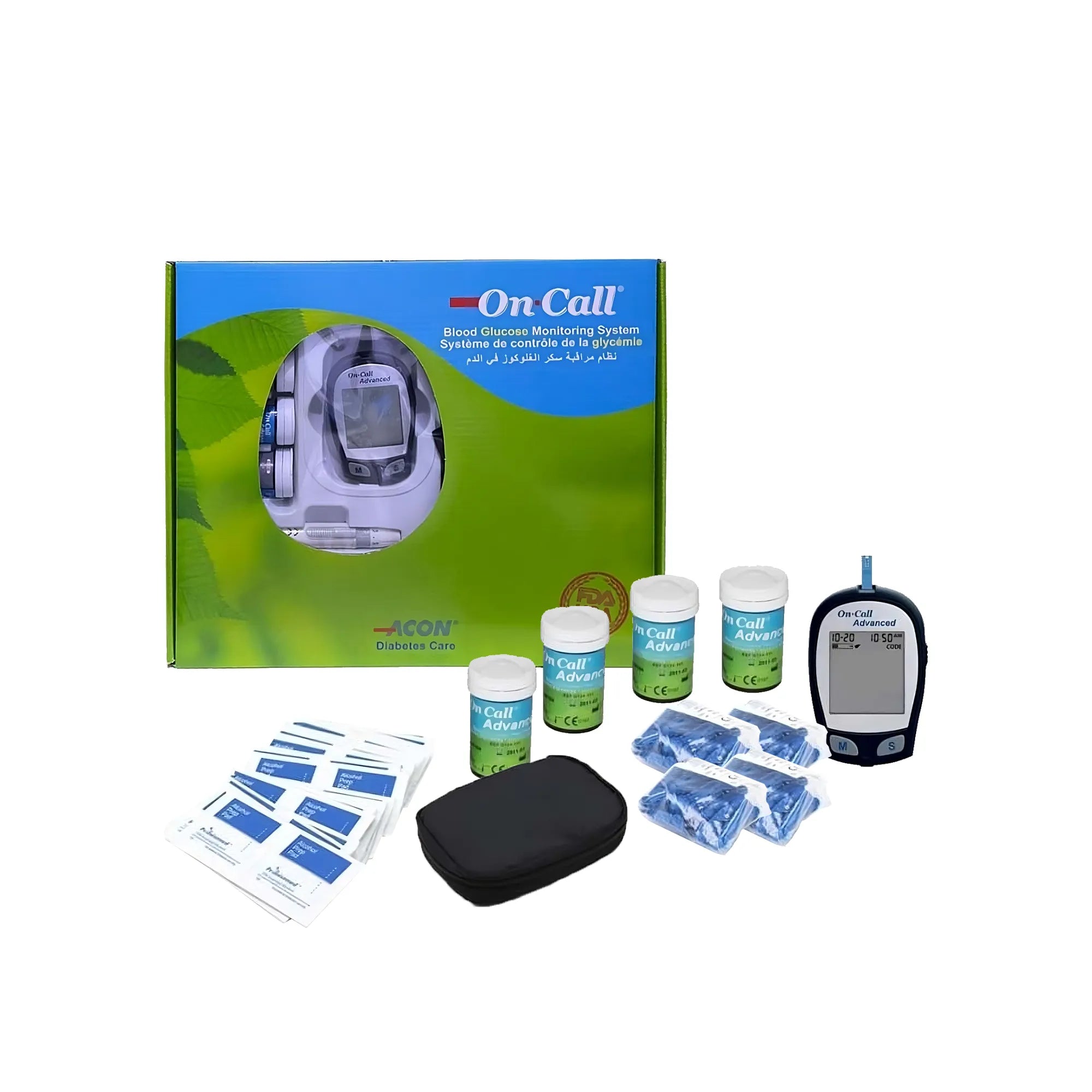 On Call Advanced Blood Glucose Monitoring Kit (100 Strips + 100 Lancet ...